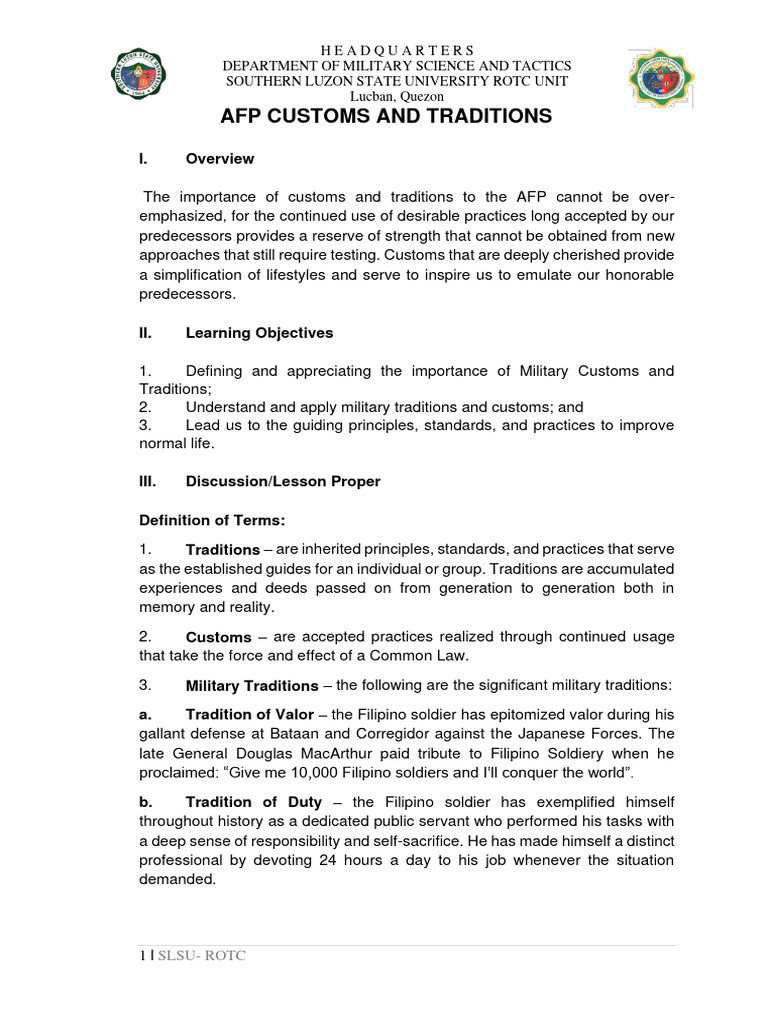 Afp Customs and Traditions | PDF | Military