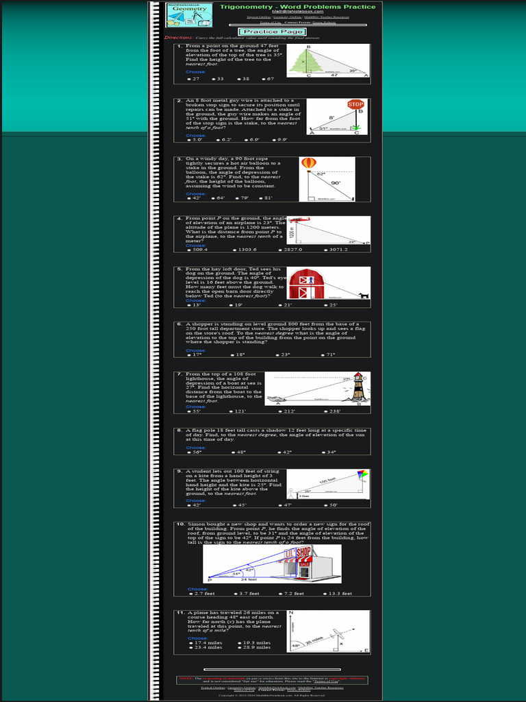 Trigonometry Word Problems Practice - MathBitsNotebook (Geo) | PDF | Teaching Methods & Materials
