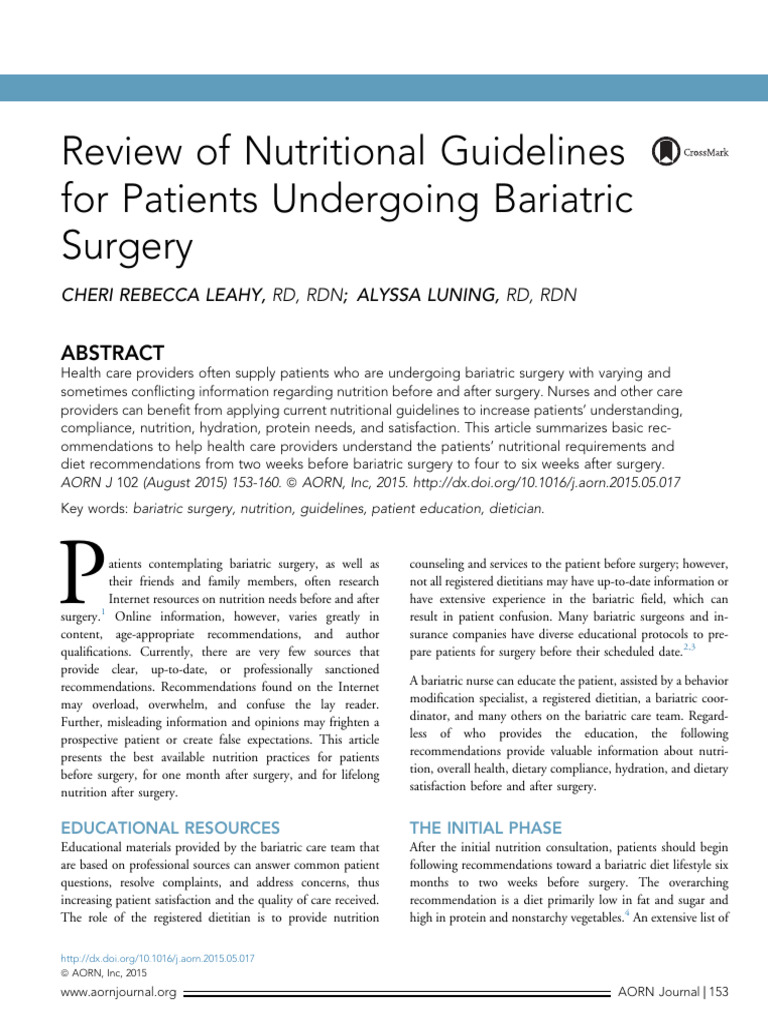 Review of Nutritional Guidelines For Patients Undergoing Bariatric Surgery | PDF | Dieting ...