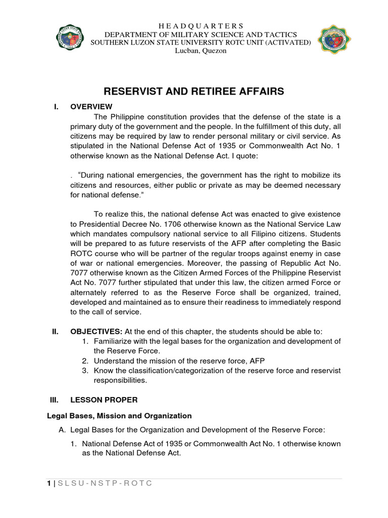 Reservist and Retiree Affairs | PDF | Military