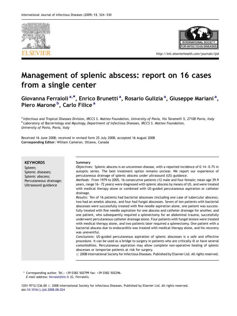 Management of Splenic Abscess: Report On 16 Cases From A Single Center ...