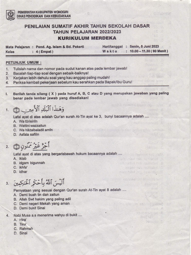 Psat - Kelas 4 - Pai BP | PDF