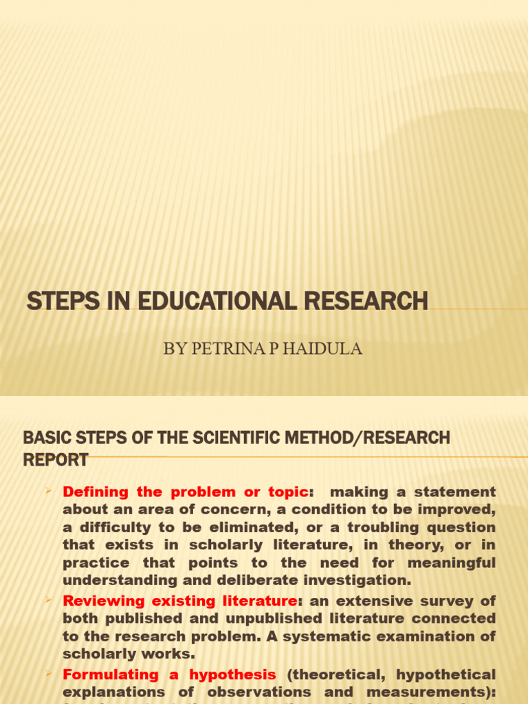 Steps in Educational Research | PDF | Hypothesis | Methodology