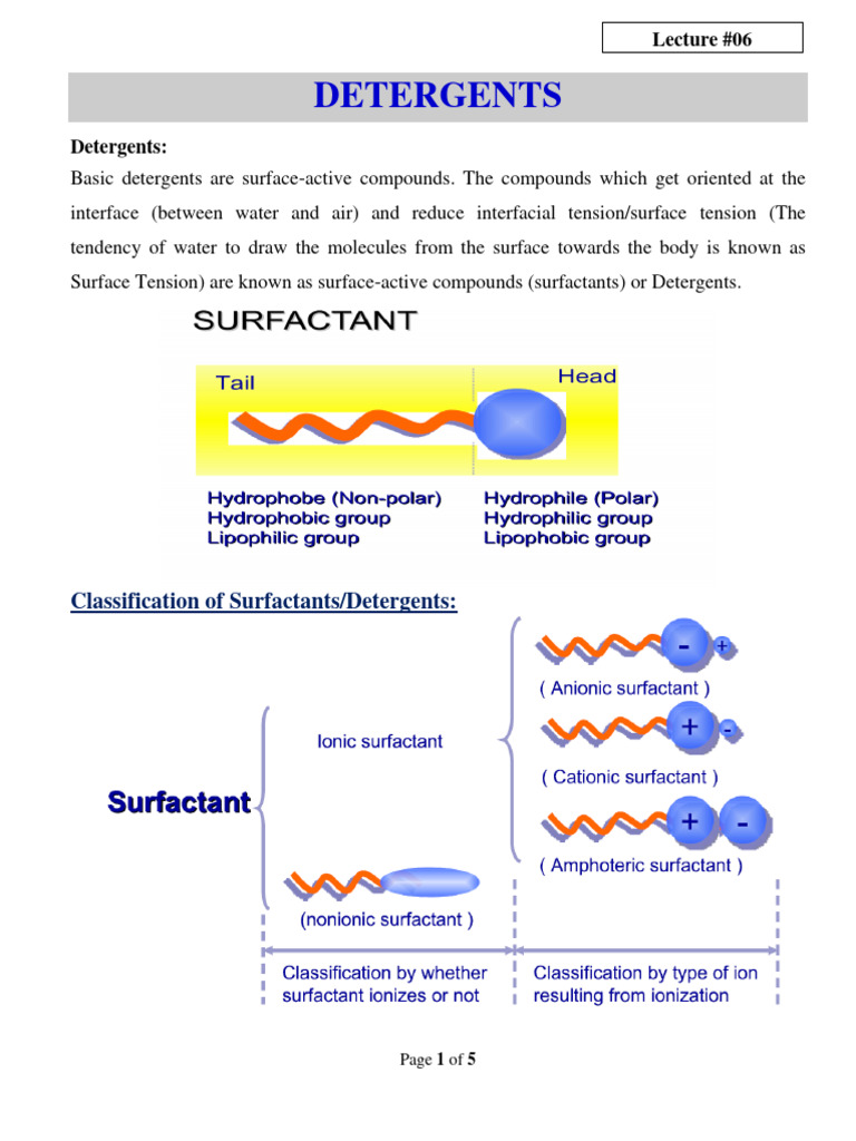 Lecture 06 Detergent Pdf Surfactant Ion