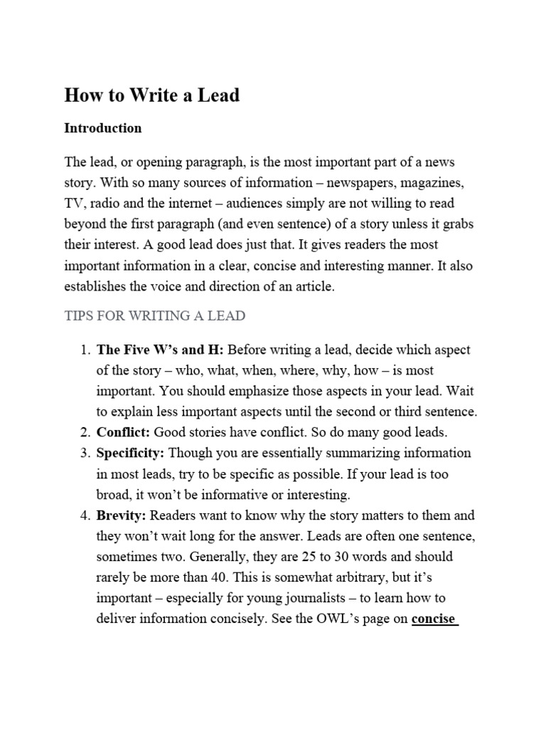 How To Write A Lead | PDF | News | Newspapers