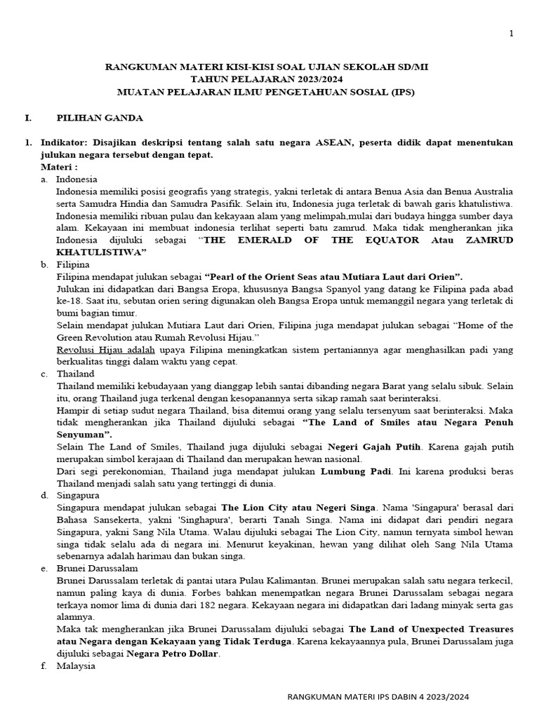 Rangkuman Materi Ips Dabin 4 2024 | PDF