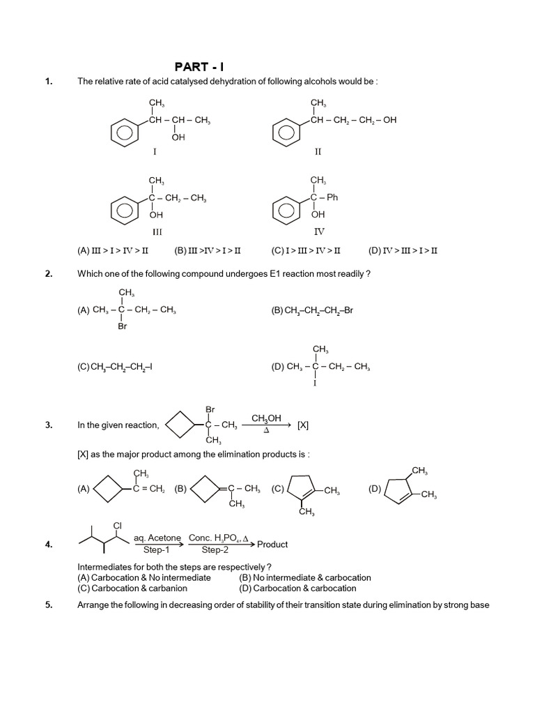 Practice Question Elimination | PDF | Alkene | Chemical Reactions