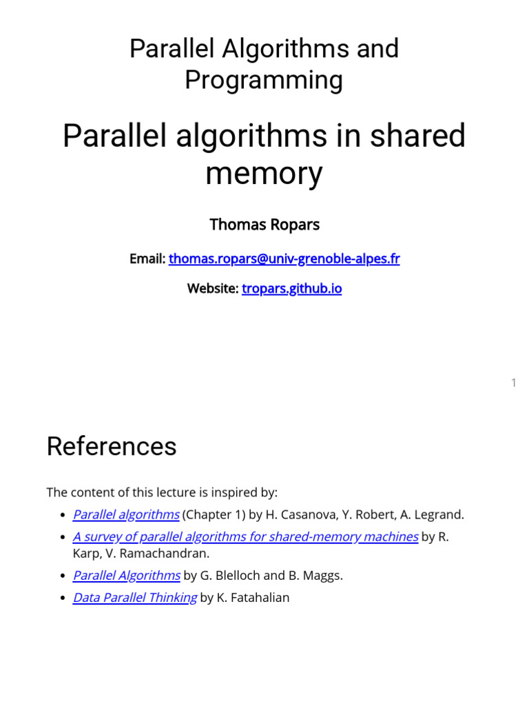 Parallel Algorithms for Shared Memory | PDF | Parallel Computing | Applied Mathematics