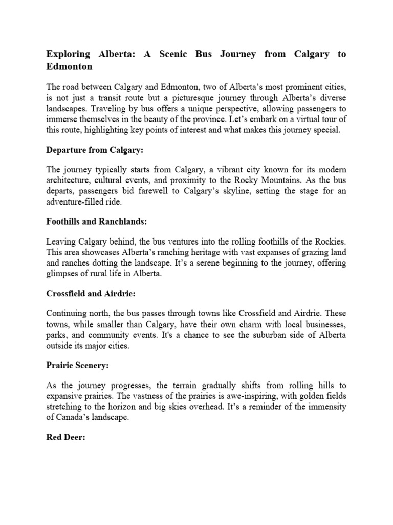 Exploring Alberta: A Scenic Bus Journey From Calgary To Edmonton | PDF ...