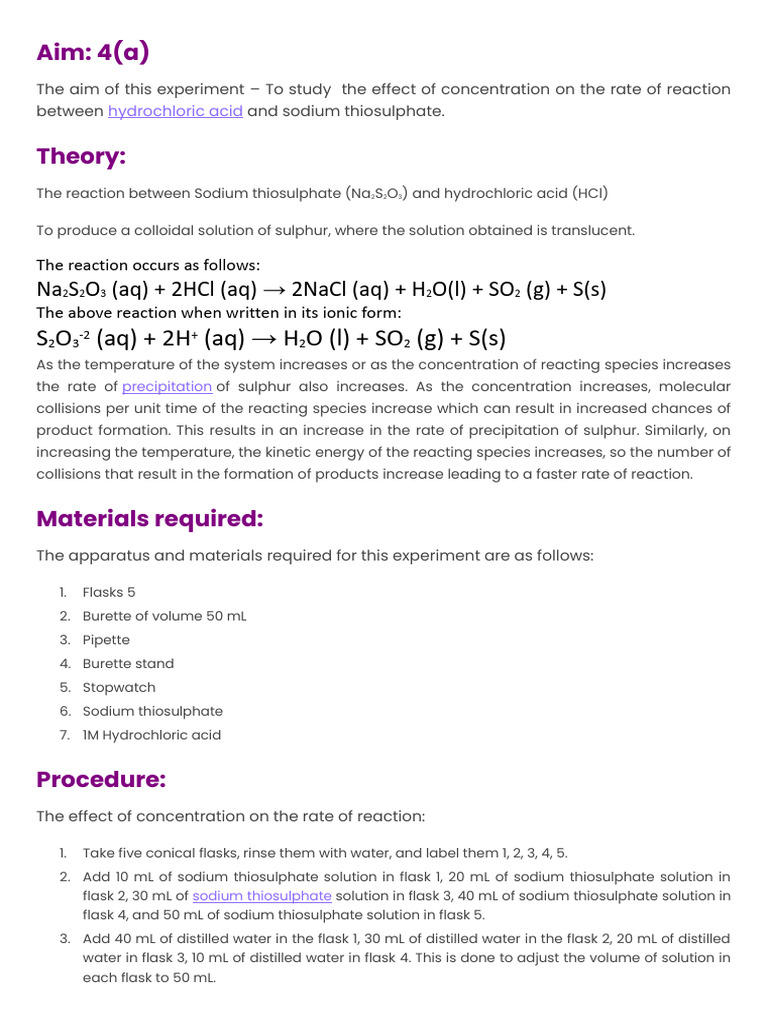 Chemical Kinetics Practical - A | PDF | Hydrochloric Acid | Chemical Reactions