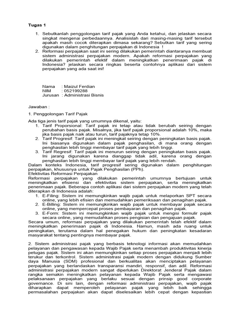 Tugas 1 Administrasi Perpajakan | PDF