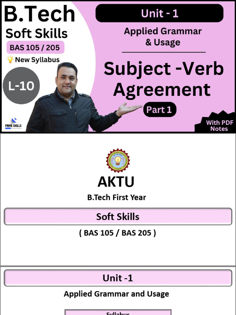 Lec 10 Sub Verb Agreement Part 1 Notes | PDF | Grammatical Number | Plural
