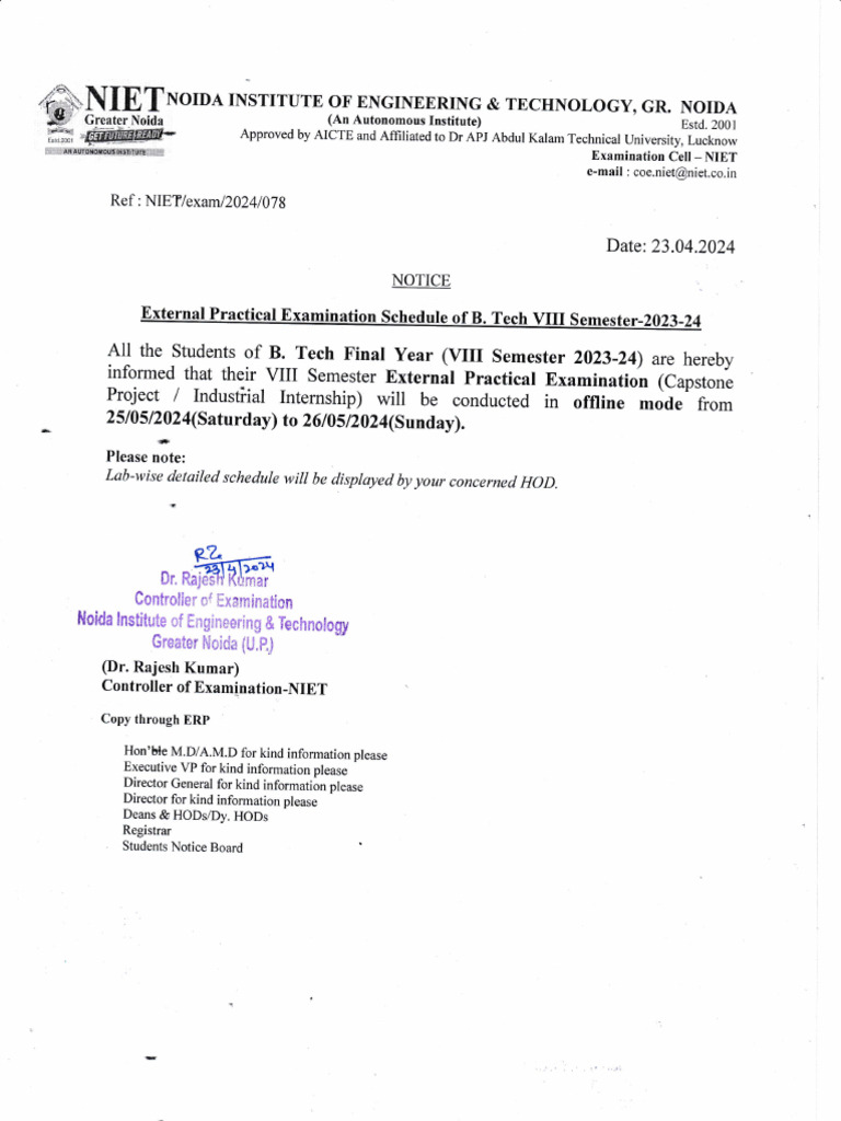 External Practical Exam B. Tech Final Yr 8th semester 2023-24 | PDF External Practical Exam B. Tech Final Yr 8th semester 2023-24 | PDF