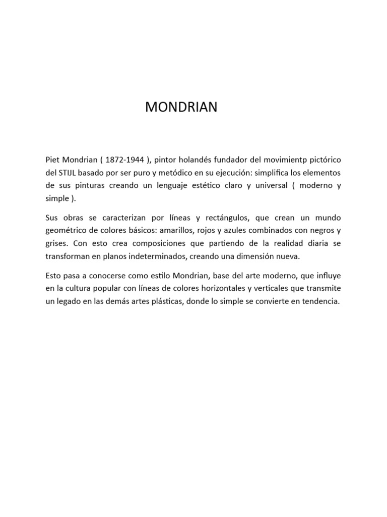 Biografía de Piet Mondrian para niños | PDF