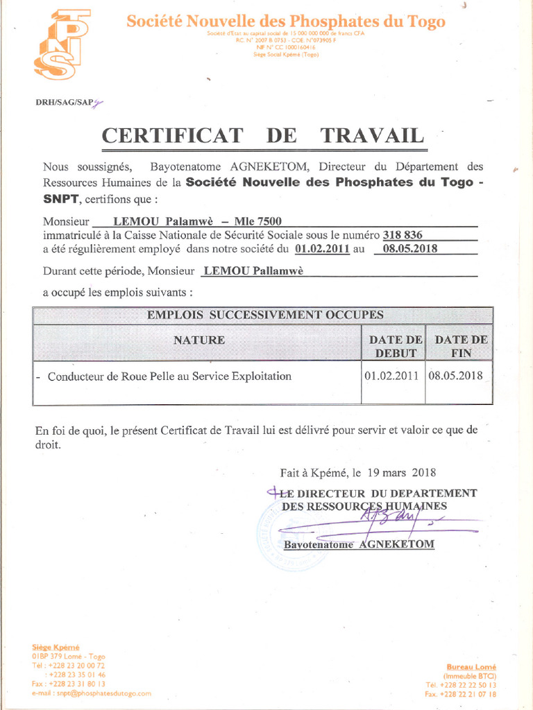Certificat SNPT | PDF