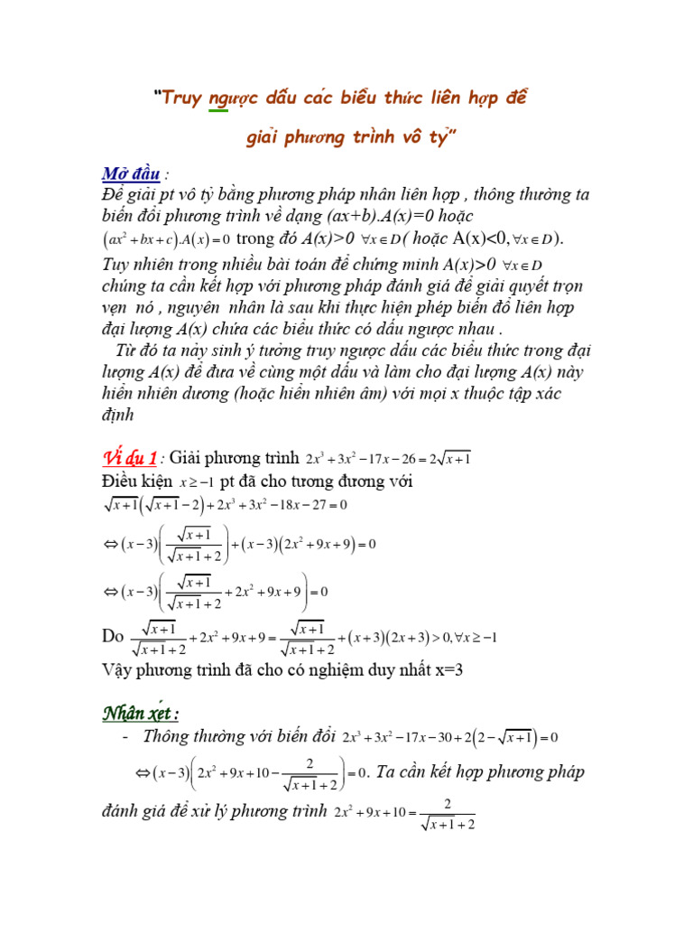 Truy Nguoc Dau Bieu Thuc Lien Hop de Giai Phuong Trinh Vo Ti Huong Nguyen | PDF