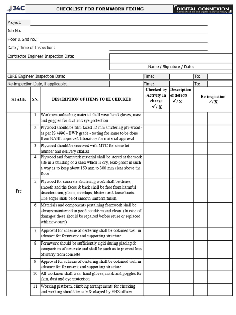 Checklist - FormWork | Download Free PDF | Concrete | Building Engineering