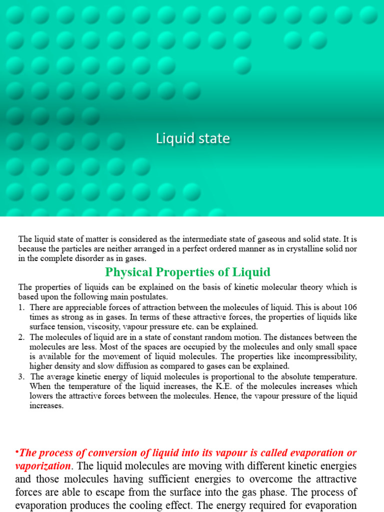 Liquid State | PDF | Liquids | Surface Tension