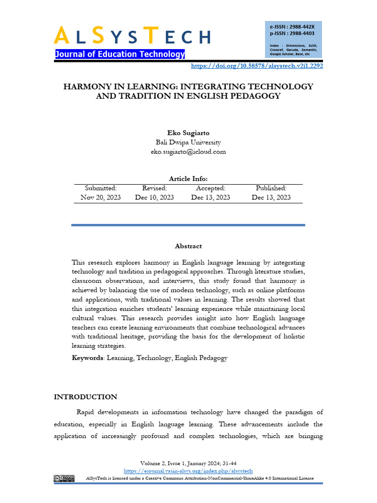 Harmony in Learning: Integrating Technology and Tradition in English ...