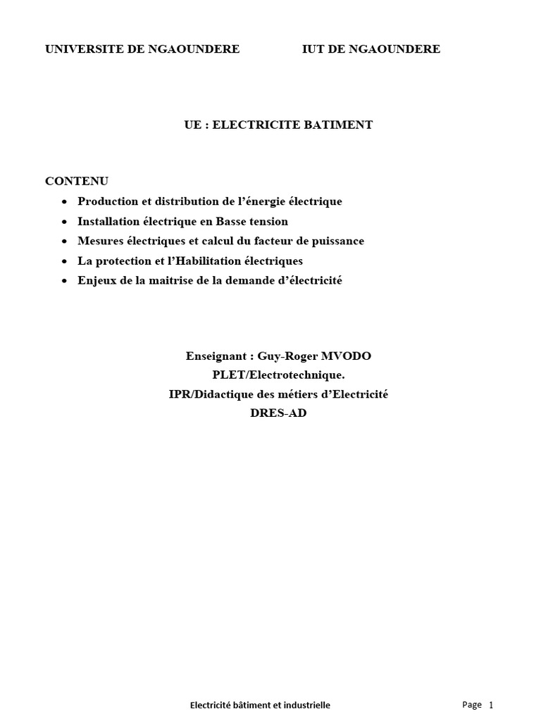 Cours Electricité Batiment | PDF | Centrale électrique | Économie énergétique