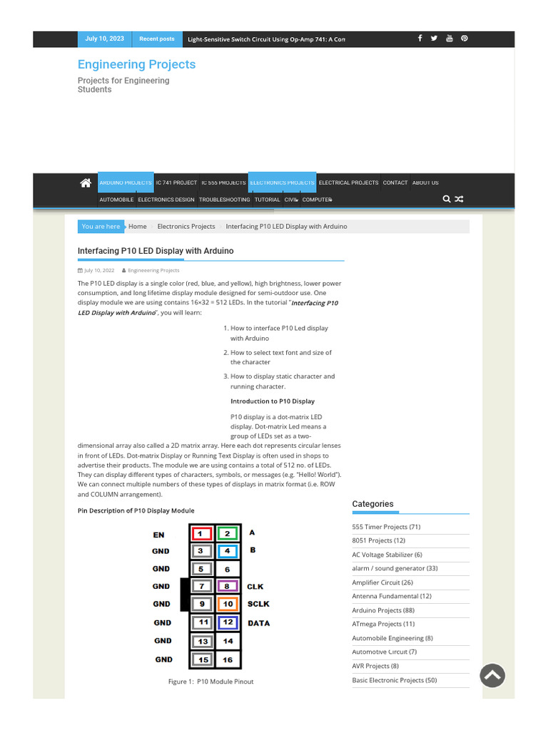 Interfacing P10 LED Display With Arduino | PDF | String (Computer Science) | Light Emitting Diode