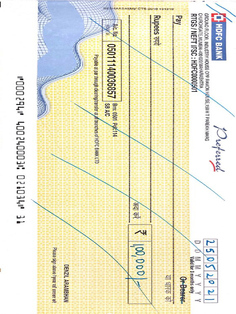 Denzil Cancelled Cheque | PDF