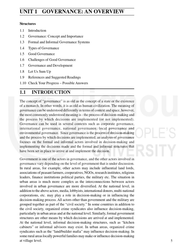 Unit 1 | PDF | Governance | Good Governance