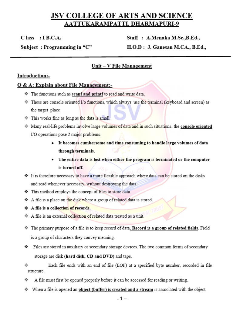 Unit - V File Management | PDF | Computer File | Parameter (Computer ... Unit - V File Management | PDF | Computer File | Parameter (Computer ...