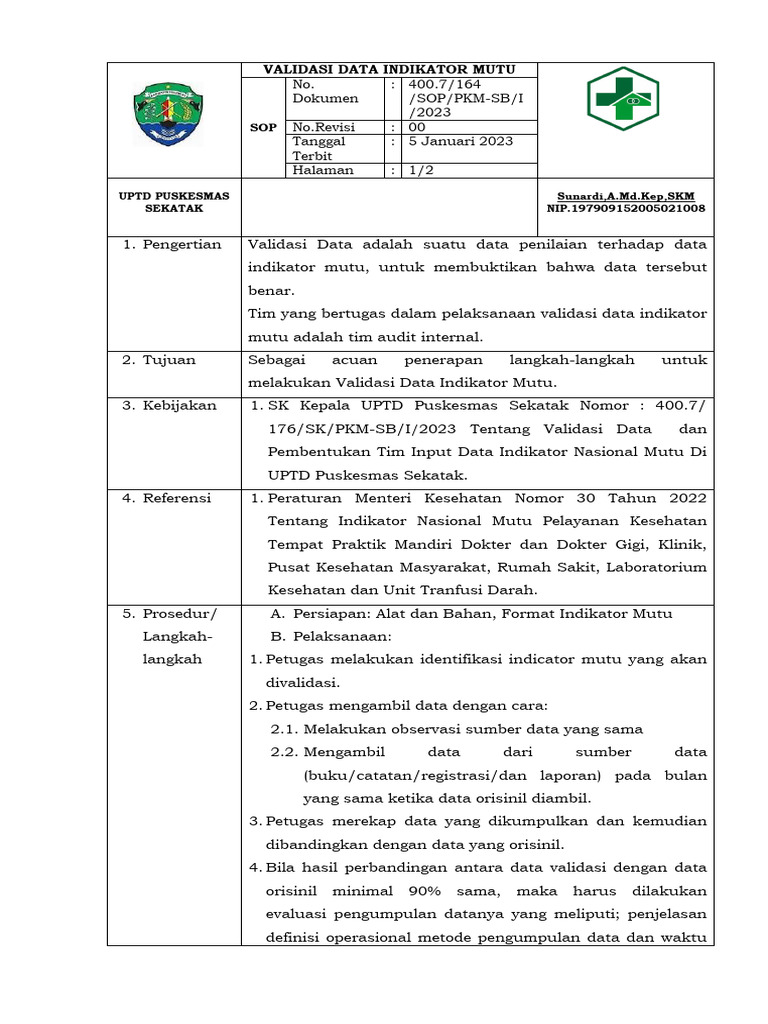 5.1.3. A SOP Validasi Data Indikator Mutu OK | PDF