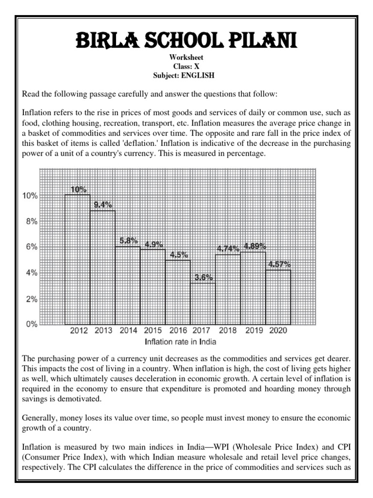 Class X English Worksheet | PDF | Cost Of Living | Inflation