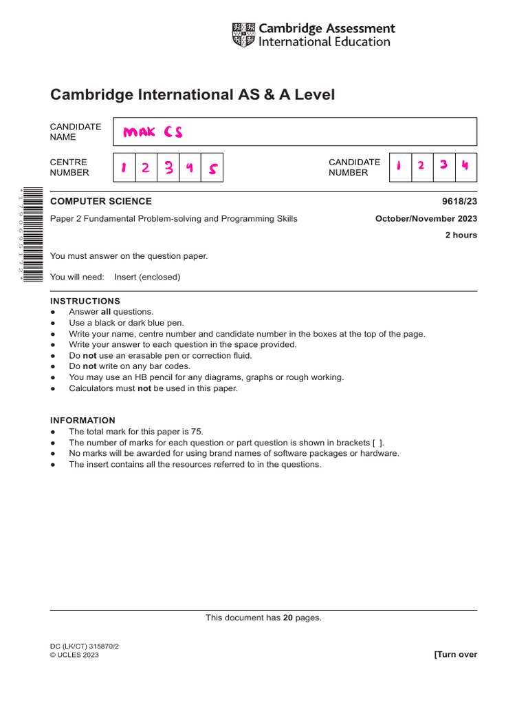 Sol9618 w23 QP 23 | PDF | Data Type | Computer Engineering