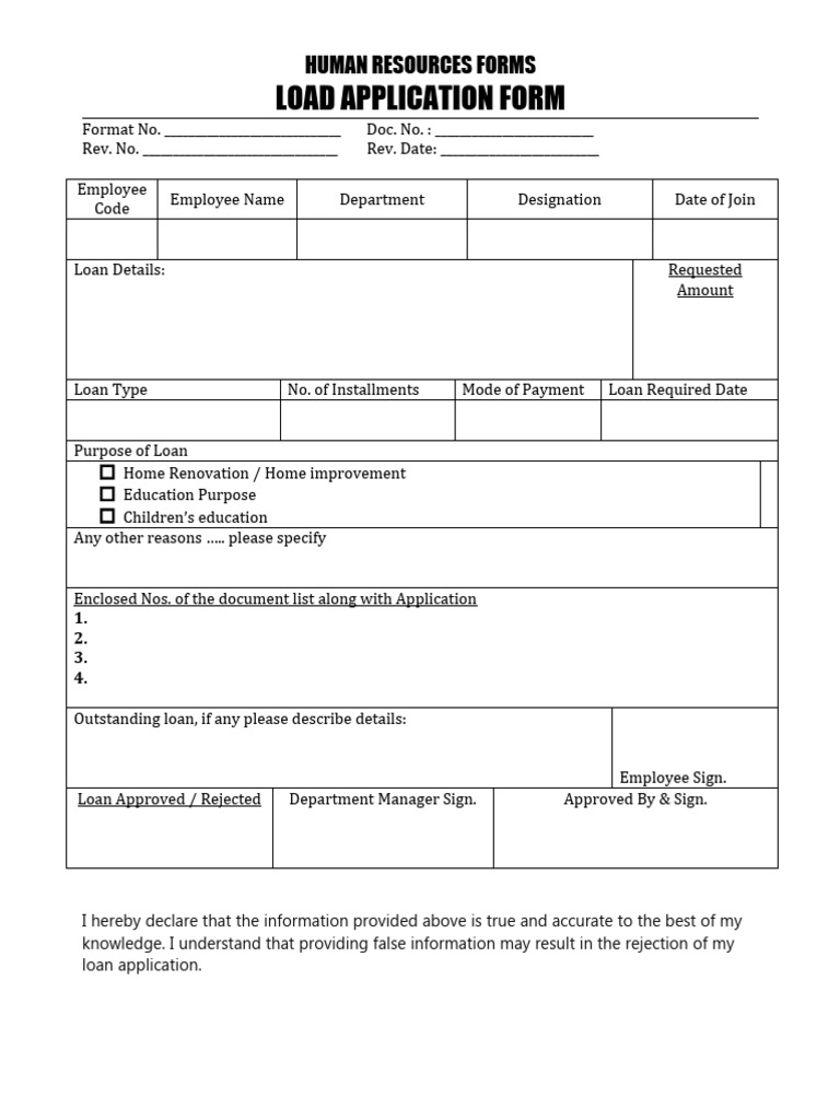 Employee Loan Application Form | PDF | Finance & Money Management | Law