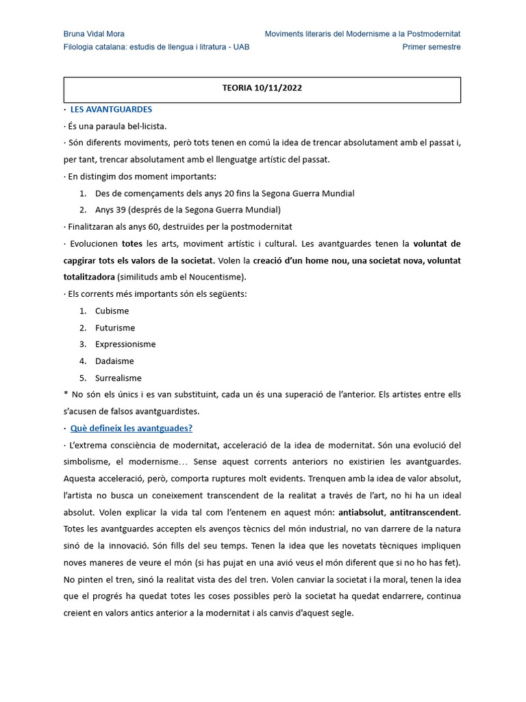 TEMA 3 - Moviments Literaris | PDF