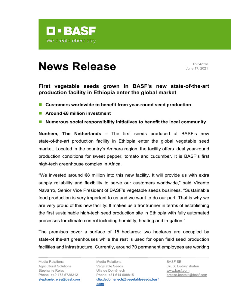 BASF Launches Seed Production in Ethiopia | PDF | Agriculture | Economy ...
