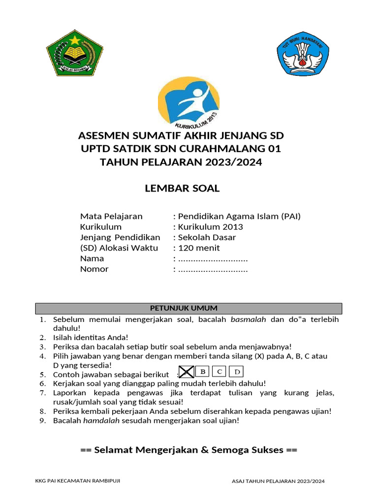 Pai - Soal&kunci Asaj 2023-2024 | PDF