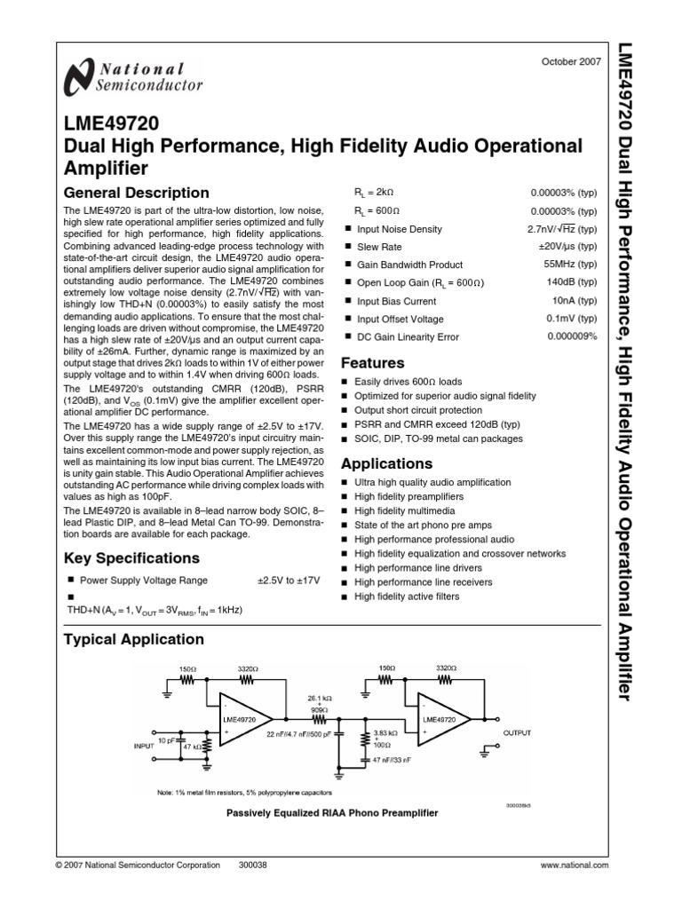 LME49720 Dual High Performance, High Fidelity Audio Operational ...