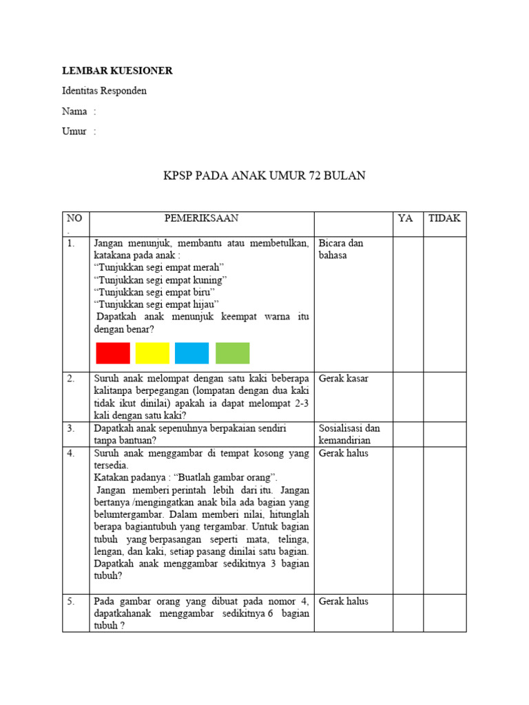 KPSP Pada Anak Umur 72 Bulan | PDF