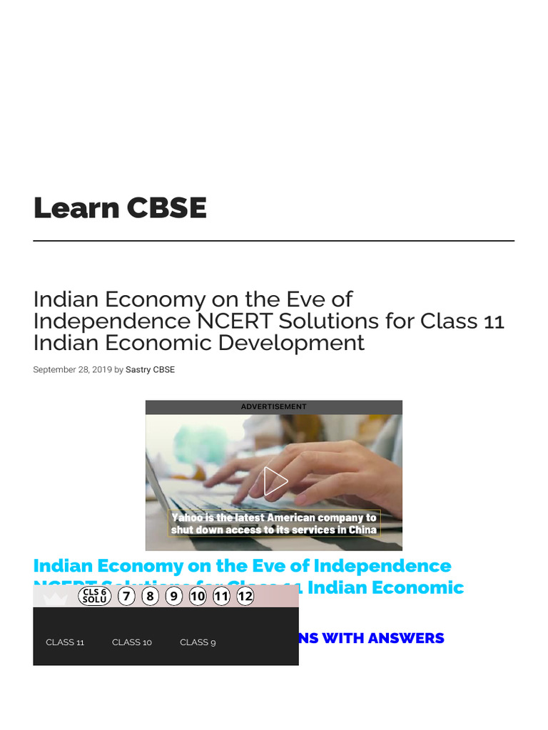 Indian Economy On The Eve of Independence NCERT Solutions For Class 11 ...