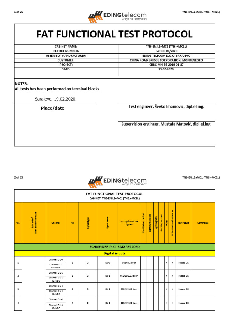 TN06 - FAT Functional Test Protocols - TN6-EN.2+MC1 (TN6.MC2L) | PDF ...