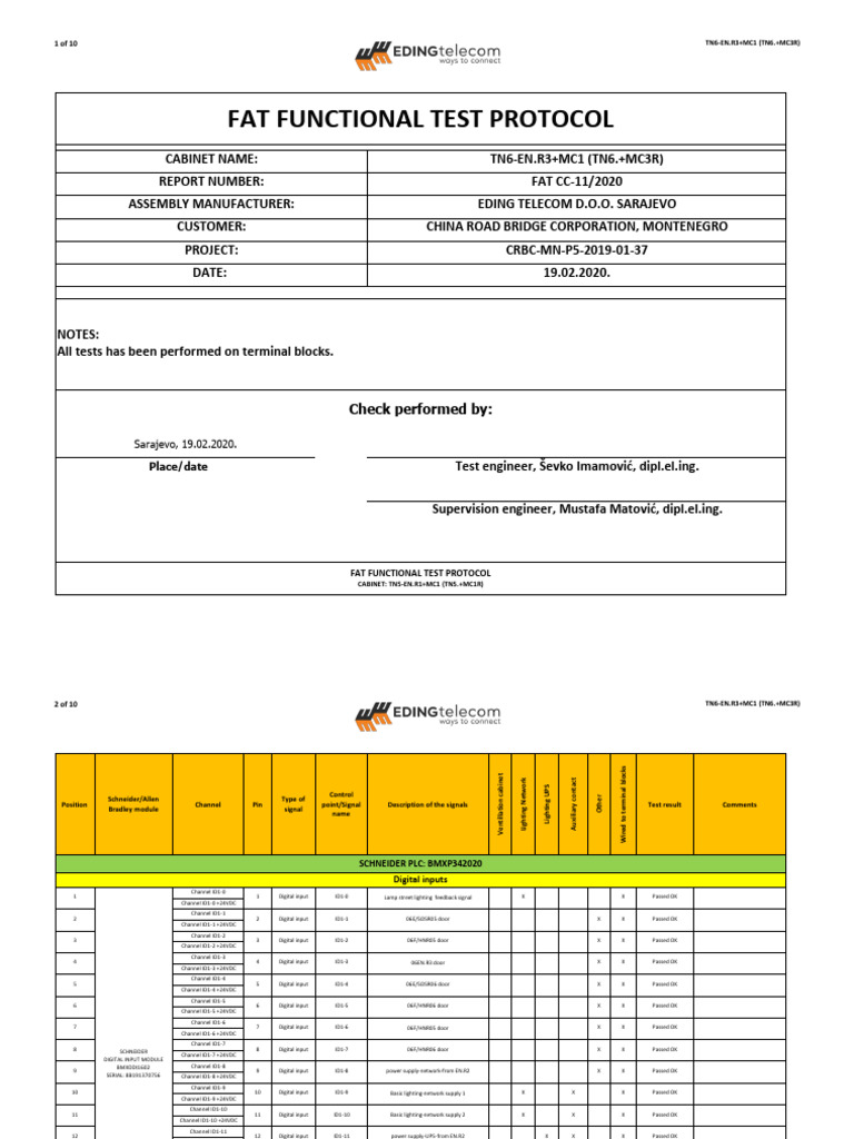 TN06 - FAT Functional Test Protocols - TN6-EN.R3+MC1 (TN6.+MC3R) | PDF ...