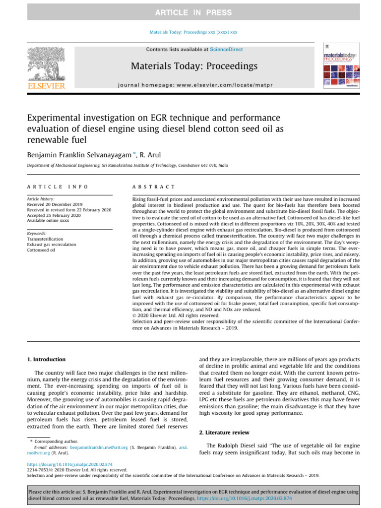 Experimental Investigation On EGR Technique and Performance Evaluation of Diesel Engine Using ...