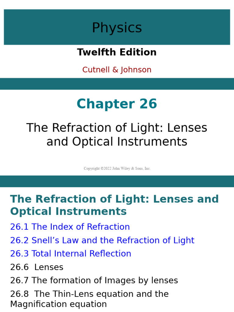 Chapter 26 Lenses and Optical Instrument | PDF | Eye | Refractive Index