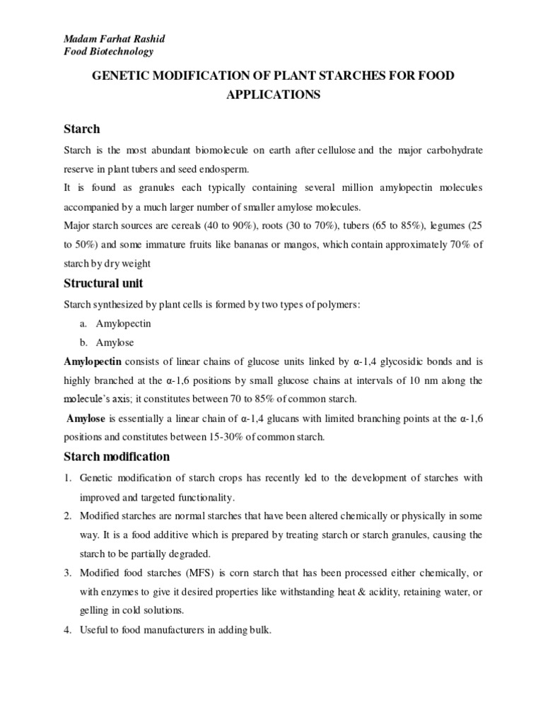 Genetic Modification of Plant Starches For Food Applications | PDF ...