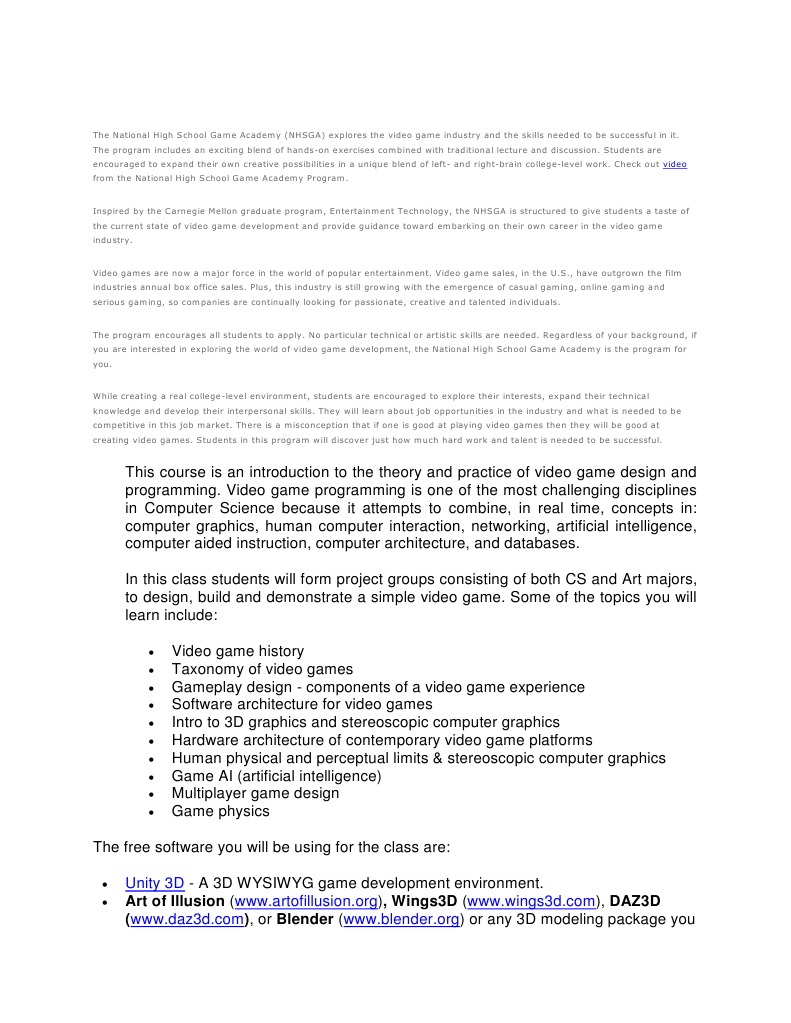 Game Design Course Outcomes | PDF | Video Games | 3 D Computer Graphics