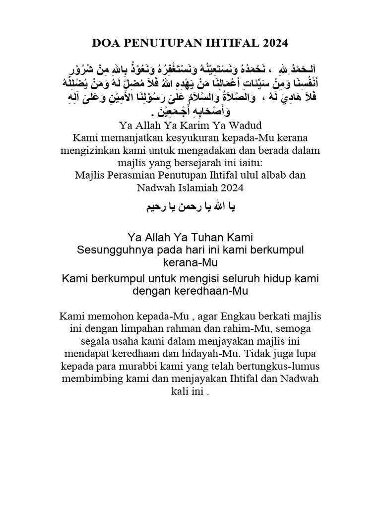 Doa Majlis Ihtifal 2024 | PDF | Bisnis | Griya & Taman