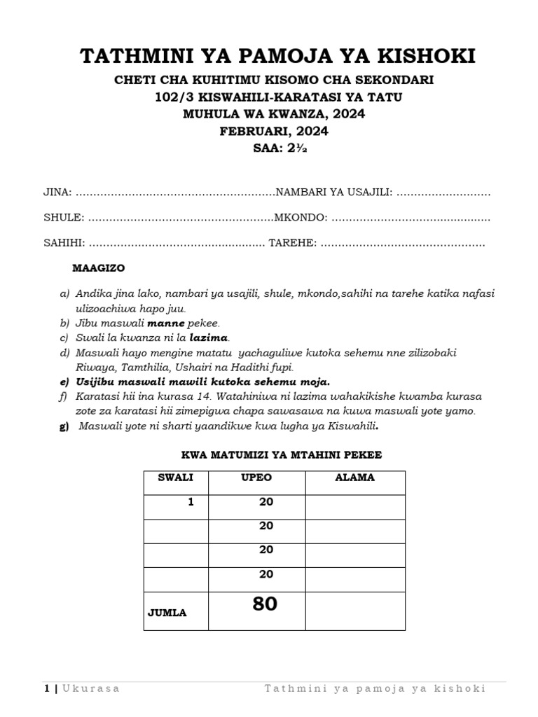 Kishoki Pp3 Term 1,2024 | PDF