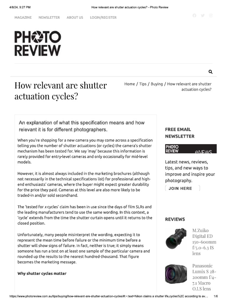 How Relevant Are Shutter Actuation Cycles | PDF