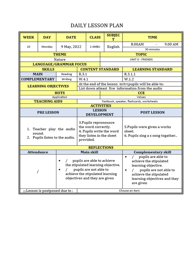 Daily Lesson Plan | PDF