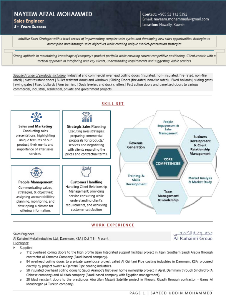 Sales Engineer CV Professional Sample | PDF | Sales | Saudi Arabia
