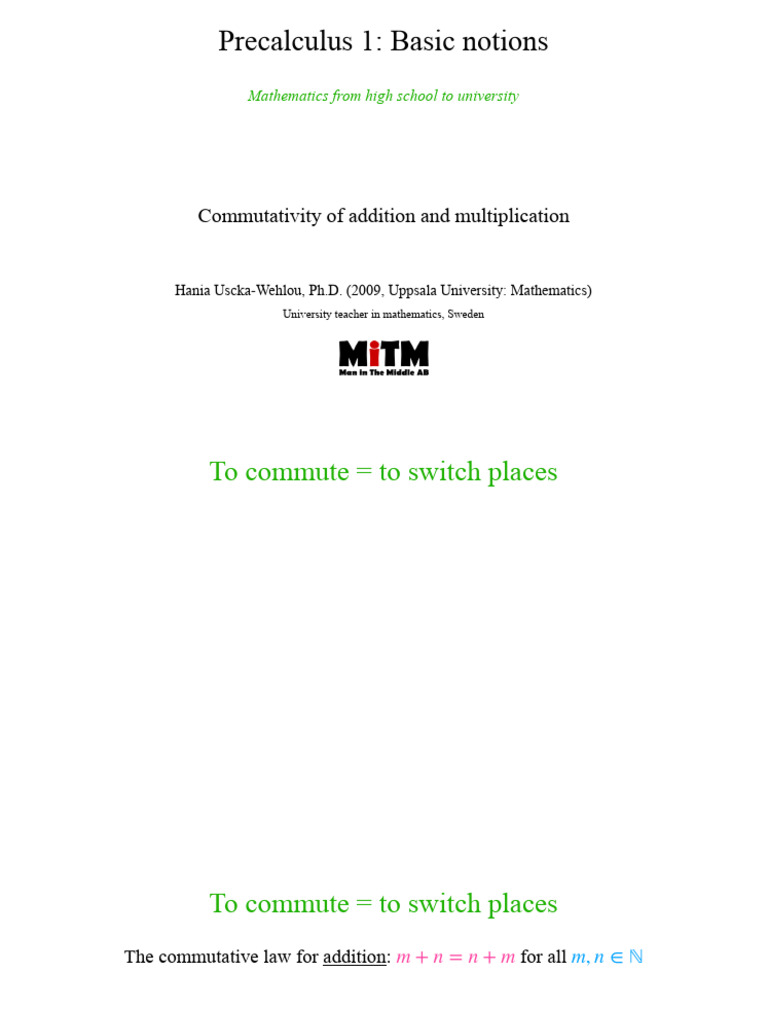 007 Slides Commutativity Of Addition And Multiplication Pdf Numbers Mathematical Objects